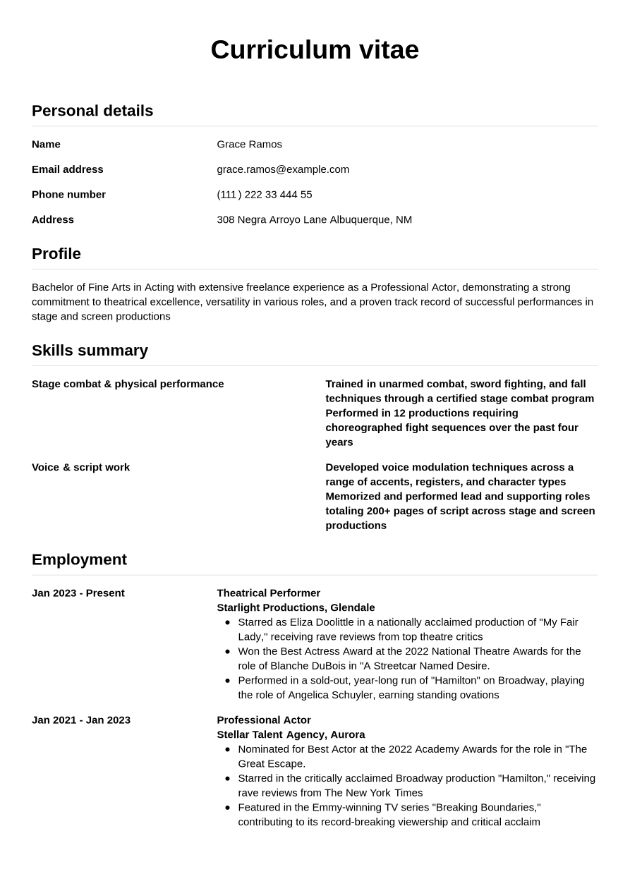 Acting Resume Example | Jobseeker
