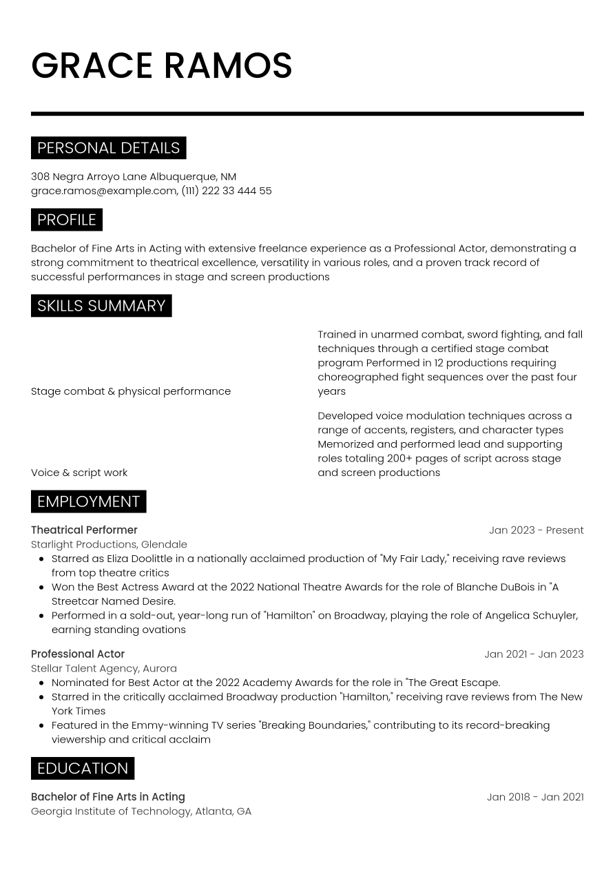 Acting Resume Example | Jobseeker