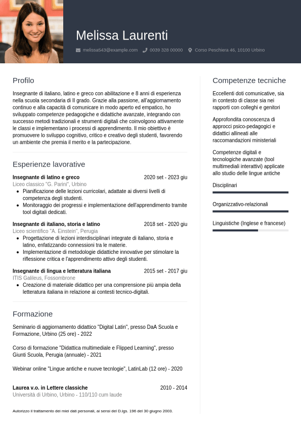 Esempio di CV per Insegnante | Jobseeker