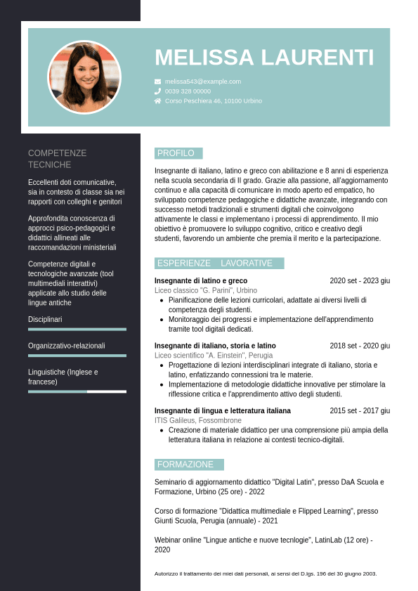 Esempio di CV per Insegnante | Jobseeker