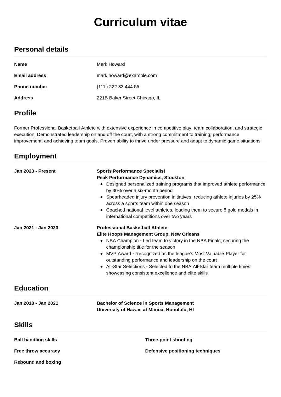 Basketball Resume Example | Jobseeker