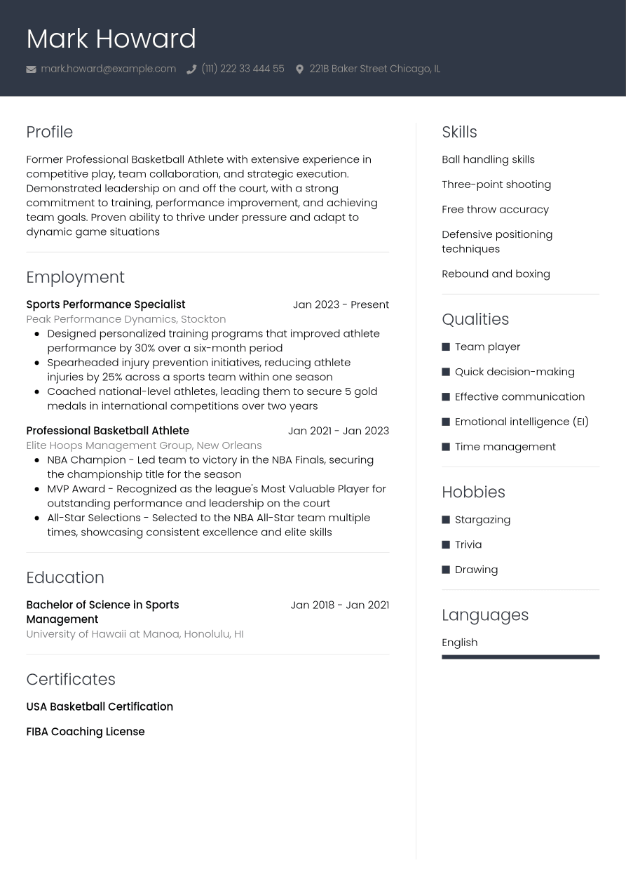 Basketball Resume Example | Jobseeker