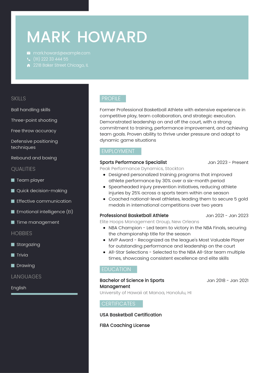 Basketball Resume Example | Jobseeker