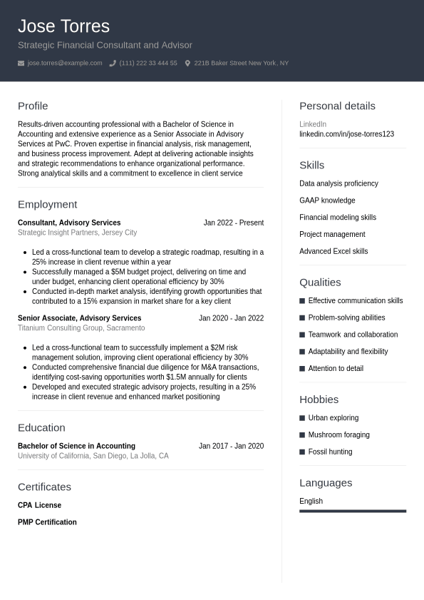 PwC Resume Example | Jobseeker