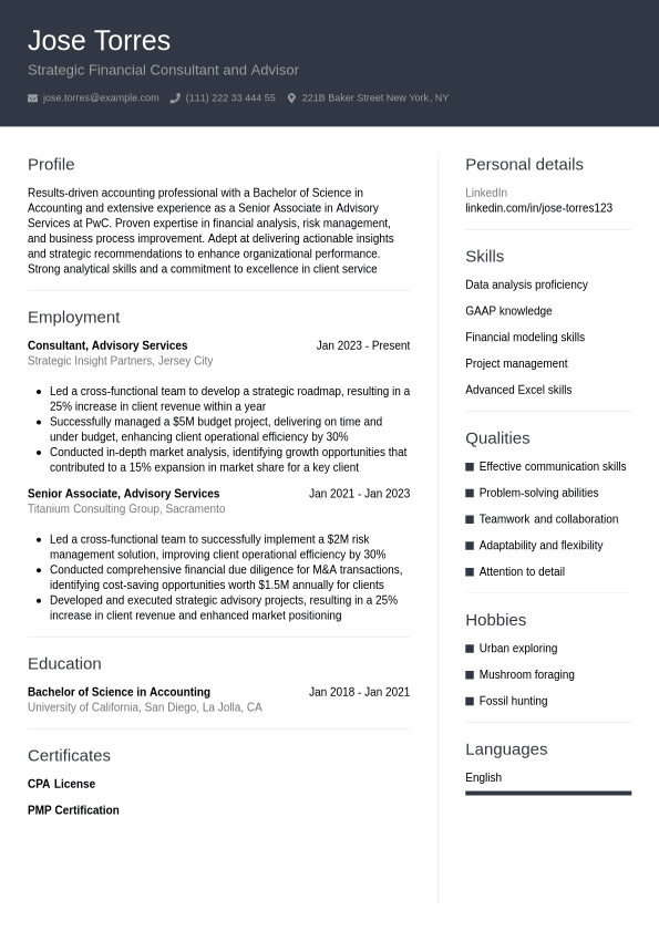 PwC Resume Example | Jobseeker