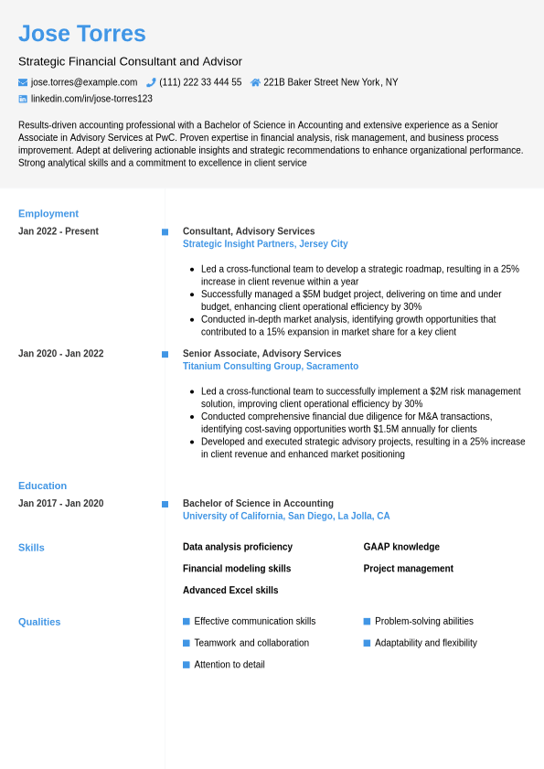 PwC Resume Example | Jobseeker