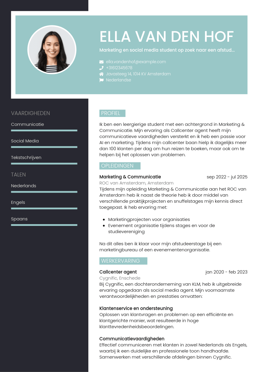 Stage CV Voorbeeld | Jobseeker