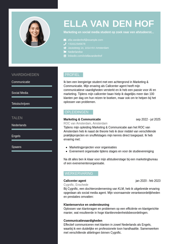 Stage CV Voorbeeld | Jobseeker