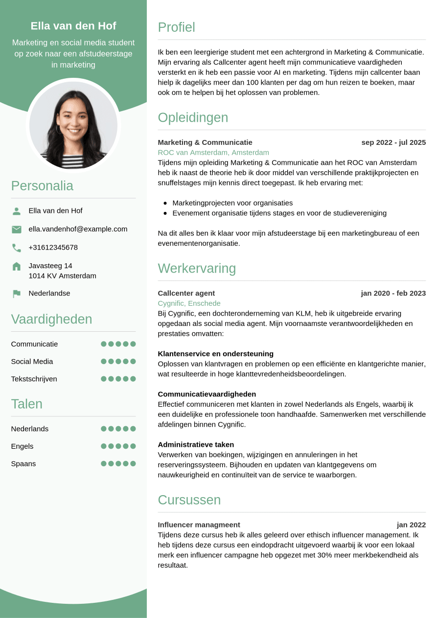 Student CV voorbeeld | Jobseeker