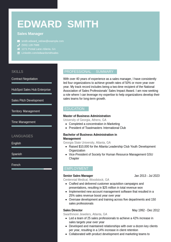 Retired Persons Resume Example | Jobseeker