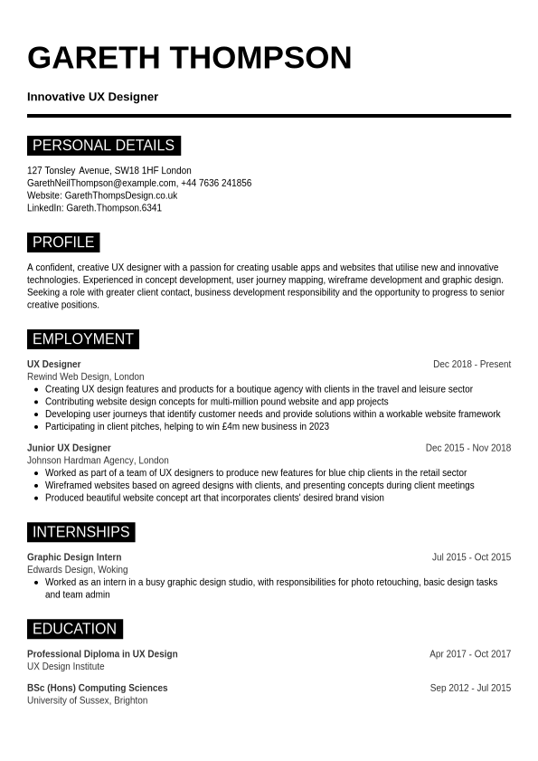 UX Designer CV Example | Jobseeker