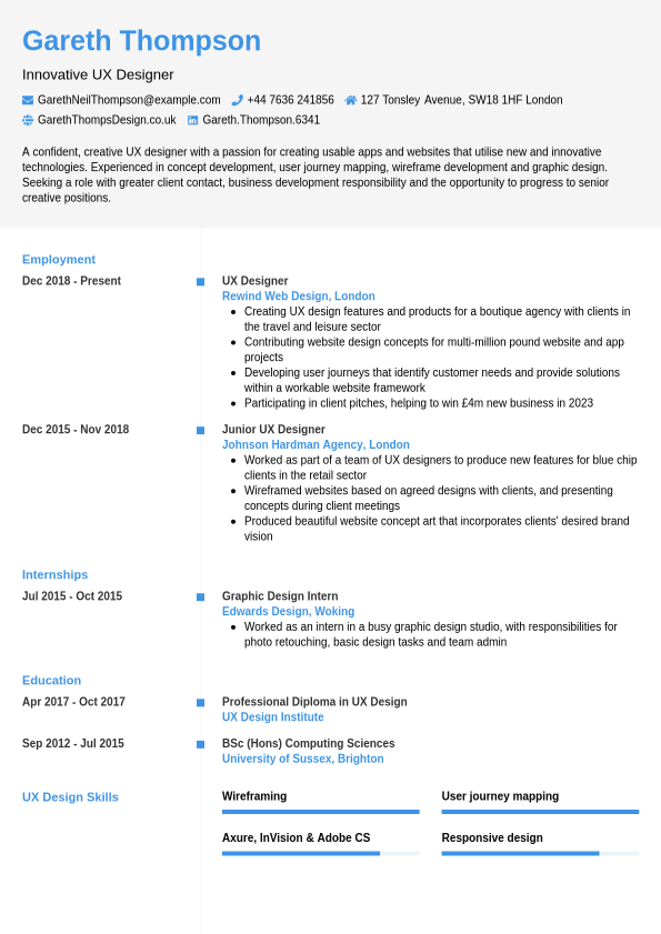 UX Designer CV Example | Jobseeker