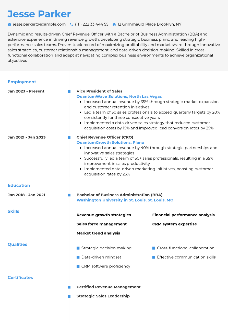 Chief Revenue Officer Resume Writing Guide & Tips | Jobseeker