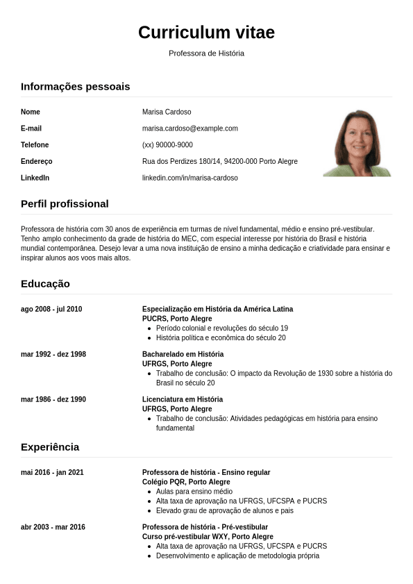 Exemplo de currículo de professor | Jobseeker