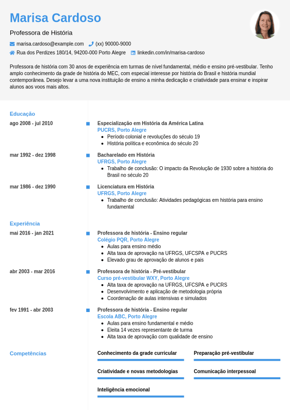 Exemplo de currículo de professor | Jobseeker