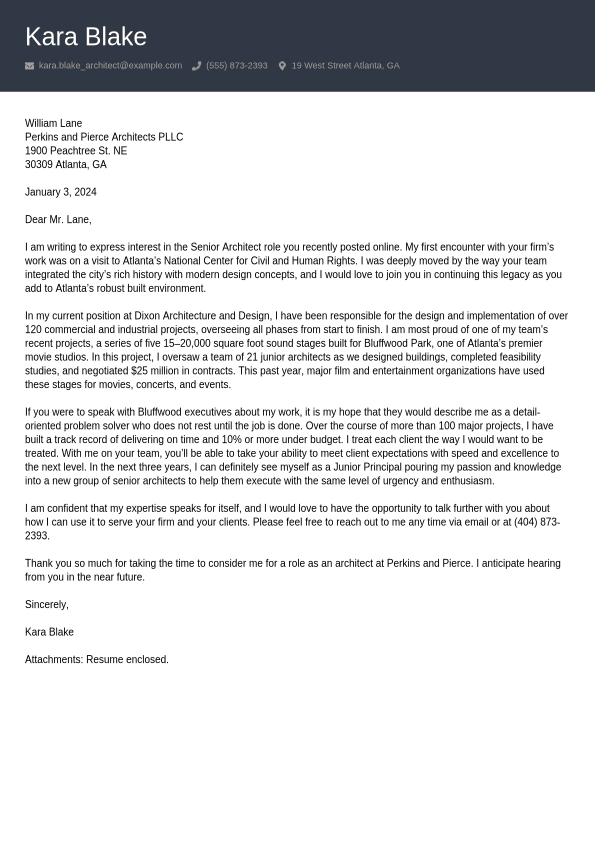 Architect cover letter example | Jobseeker