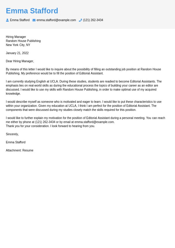 College Student Cover Letter Example | Jobseeker