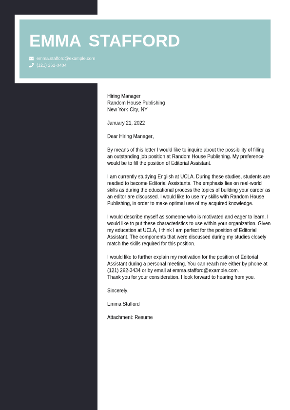 College Student Cover Letter Example | Jobseeker