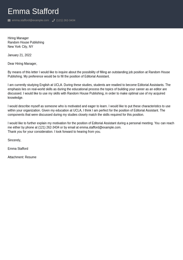 College Student Cover Letter Example | Jobseeker