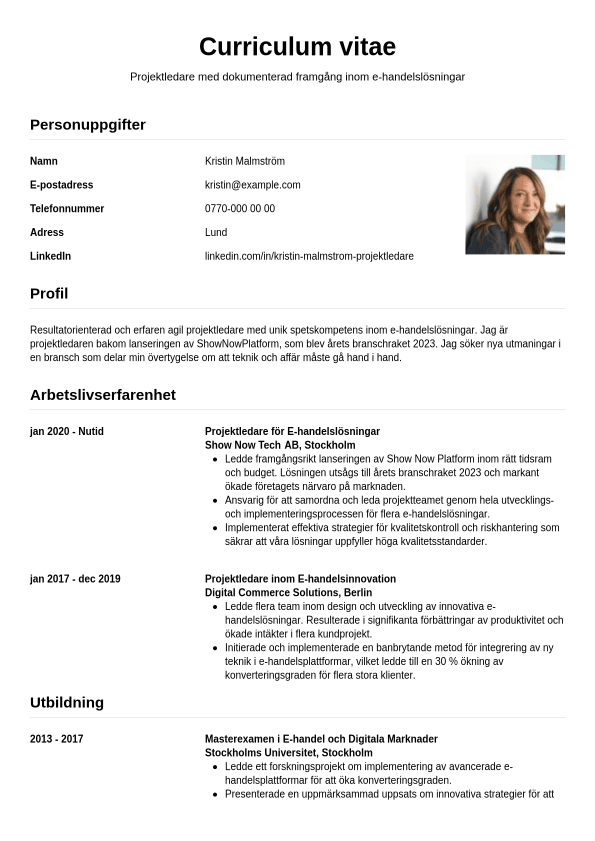 Projektledare CV Exempel | Jobseeker