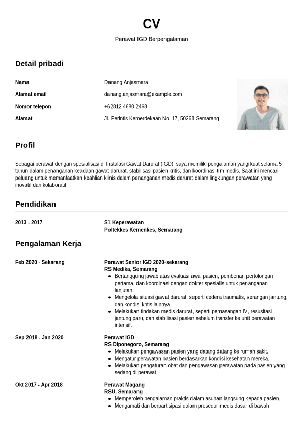 Contoh CV Perawat | Jobseeker