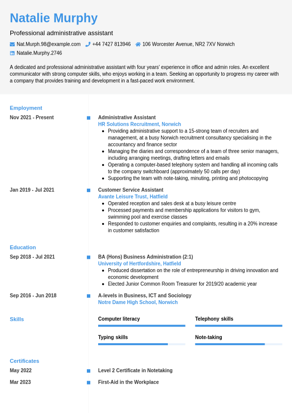 CV Example Retail | Jobseeker