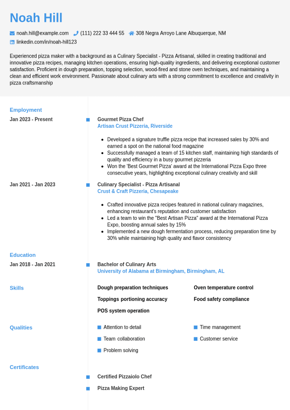 Pizza Maker Resume Writing Guide & Tips | Jobseeker