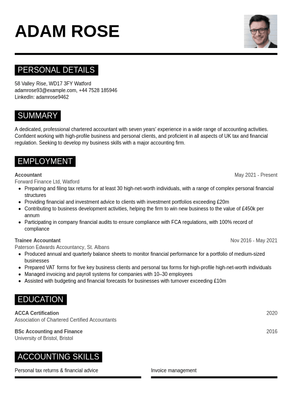 Accountant CV Example | Jobseeker