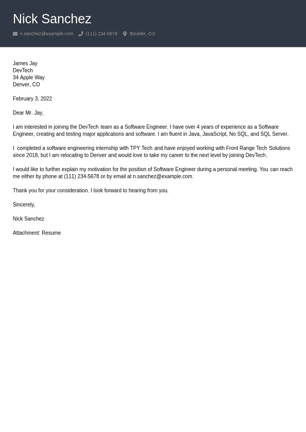 Software engineer cover letter example | Jobseeker
