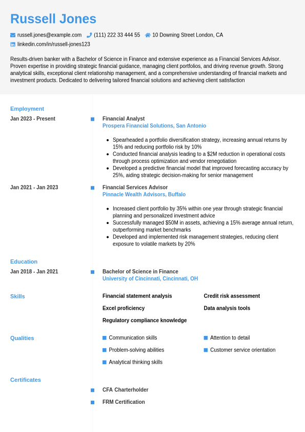 Banking Resume Example | Jobseeker