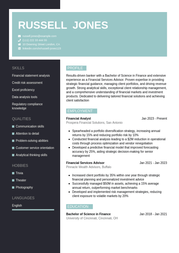 Banking Resume Example | Jobseeker
