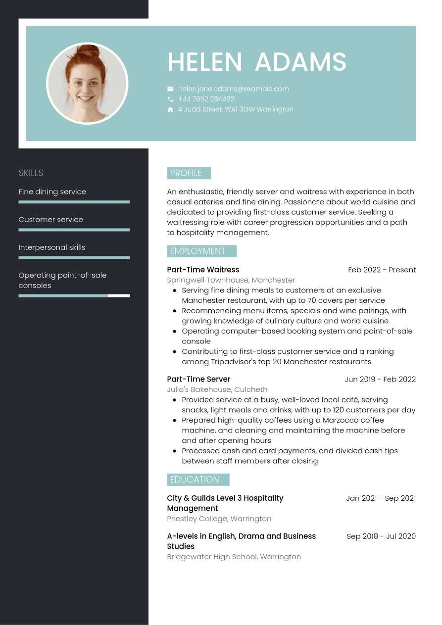 Waiter - Waitress CV Example | Jobseeker