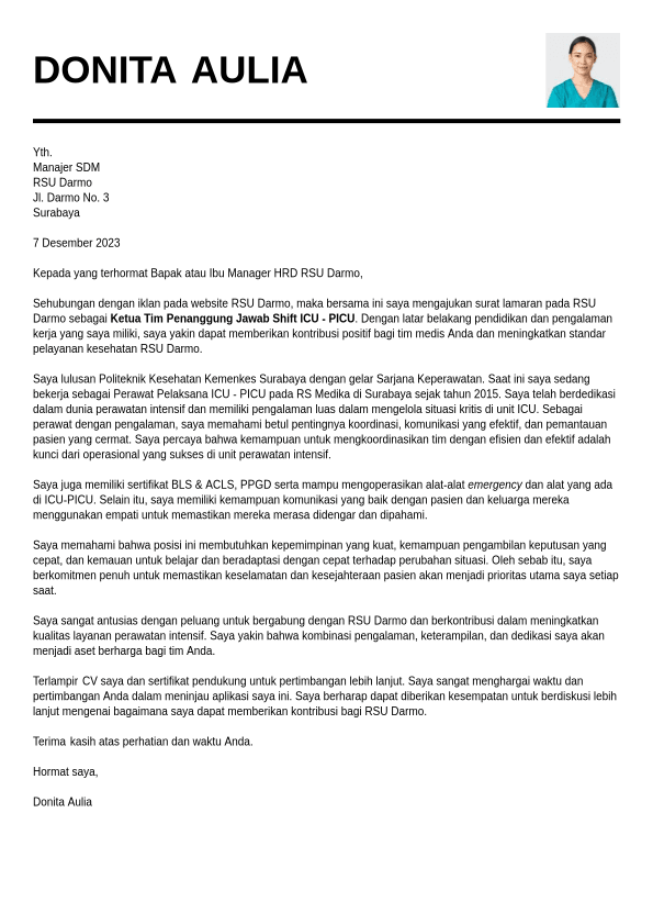 Contoh Surat Lamaran Kerja Perawat | Jobseeker