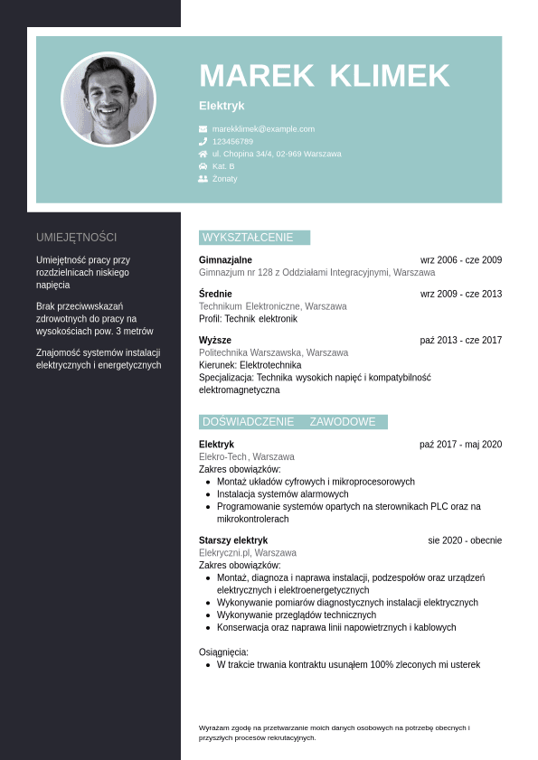 Przykładowe CV elektryka | Jobseeker
