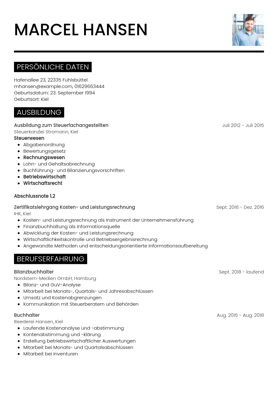 Lebenslauf-Beispiel für Buchhalter | Jobseeker