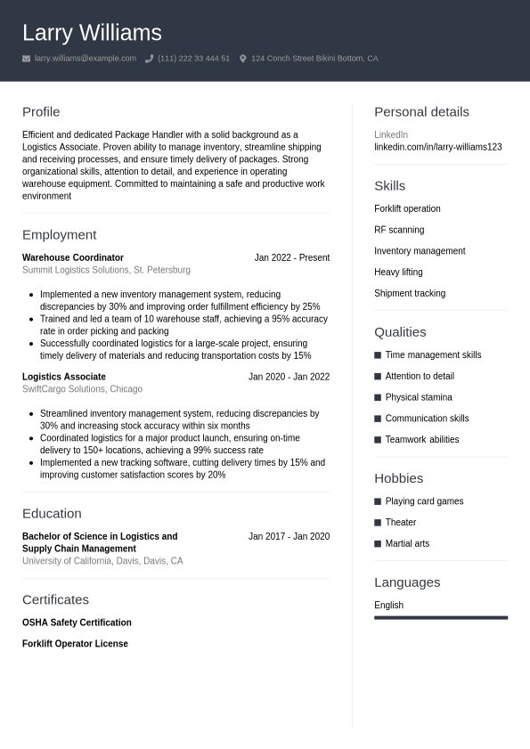 Package Handler Resume Writing Guide & Tips | Jobseeker