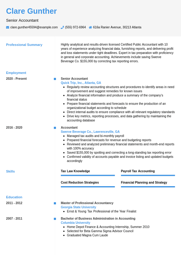 Accountant resume example | Jobseeker