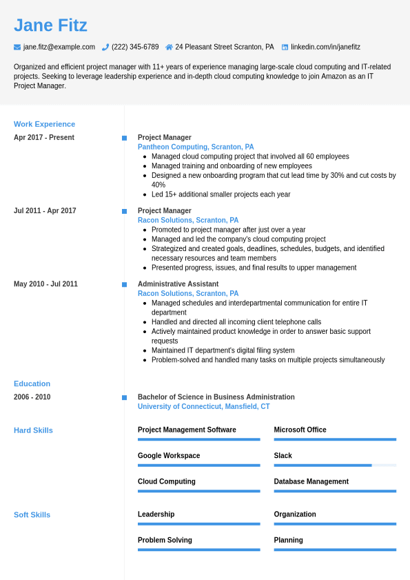 Project Manager Resume Example | Jobseeker
