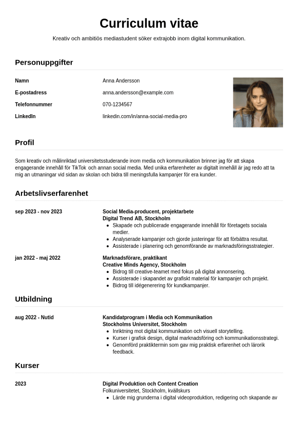 CV-exempel Ungdom – så skrivs ett säljande CV | Jobseeker