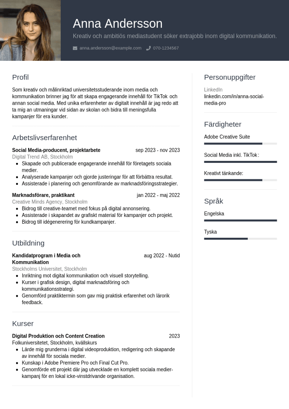 CV-exempel Ungdom – så skrivs ett säljande CV | Jobseeker