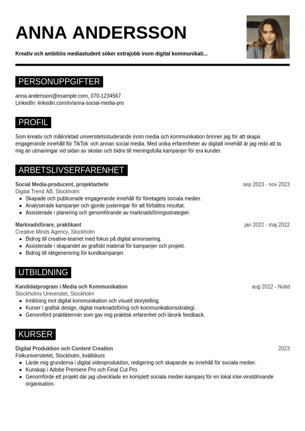 CV-exempel Ungdom – så skrivs ett säljande CV | Jobseeker