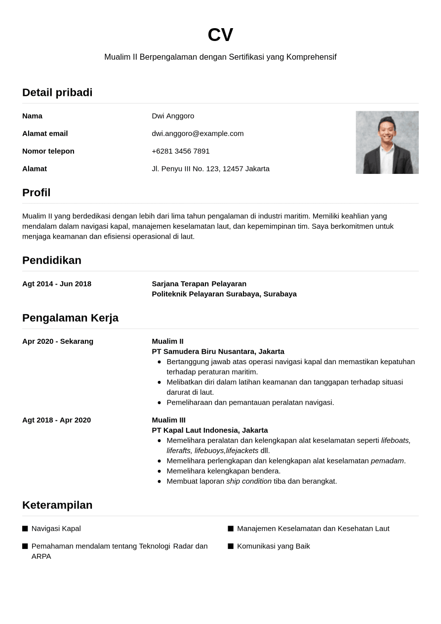 Contoh CV Pelaut | Jobseeker