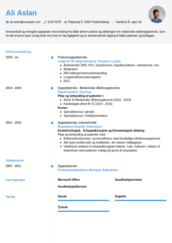 CV-eksempel sygeplejerske | Jobseeker