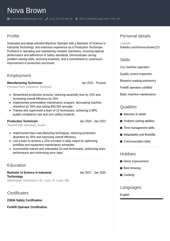 Machine Operator Resume Writing Guide & Tips | Jobseeker