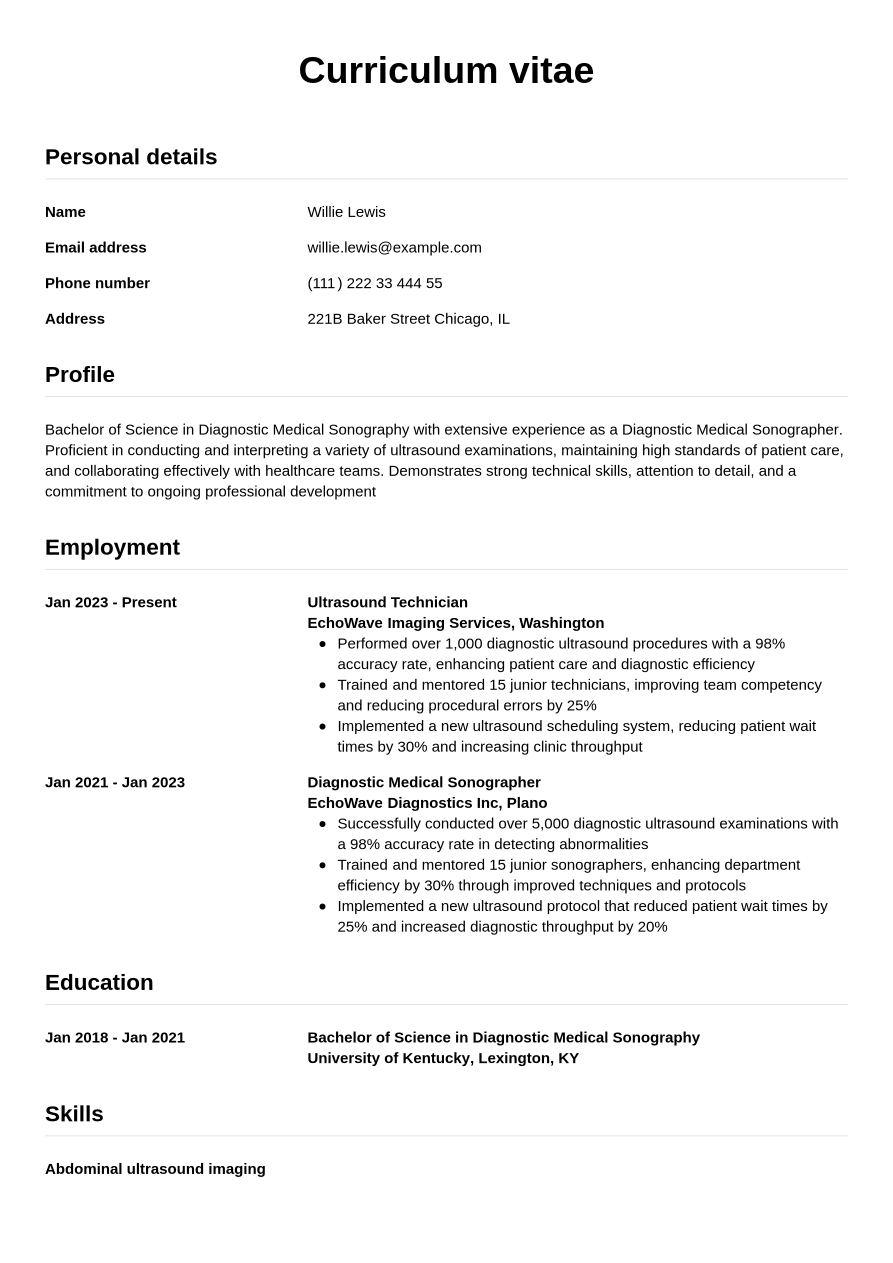 Ultrasound Tech Resume Example | Jobseeker