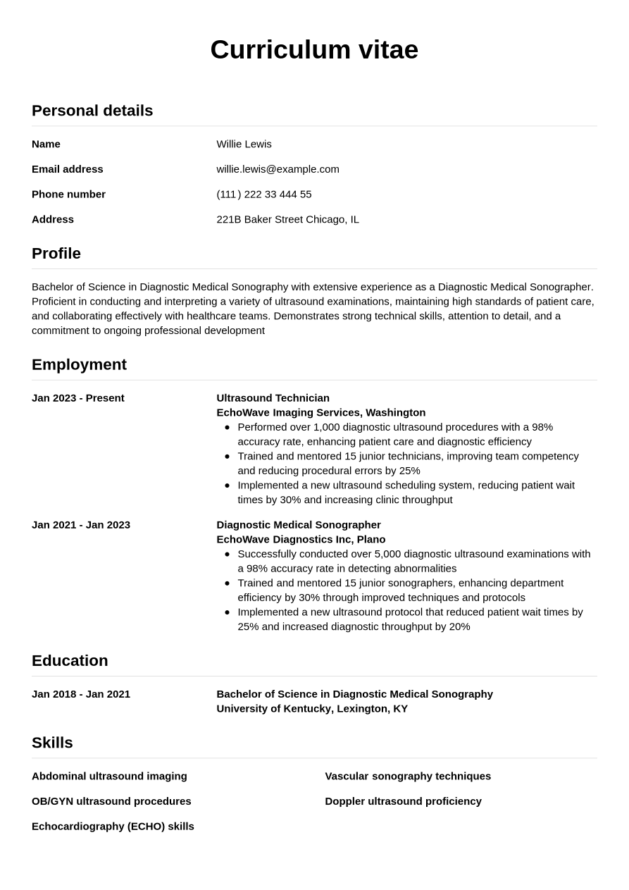 Ultrasound Tech Resume Example | Jobseeker
