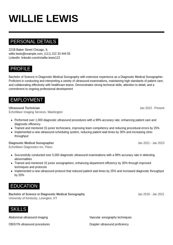 Ultrasound Tech Resume Example | Jobseeker