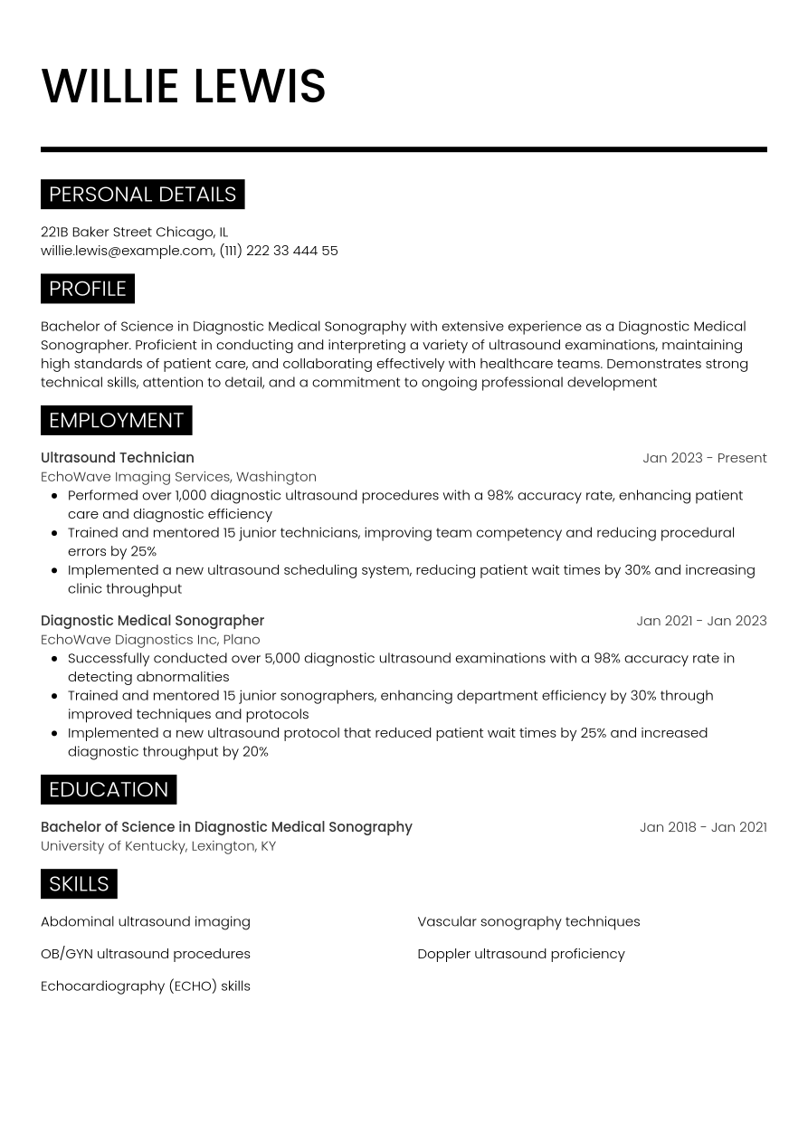 Ultrasound Tech Resume Example | Jobseeker