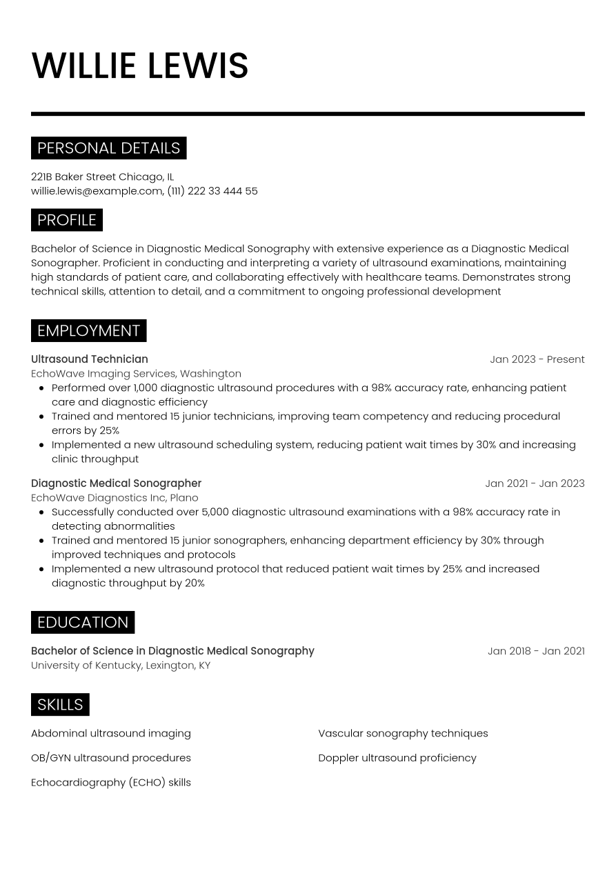 Ultrasound Tech Resume Example | Jobseeker
