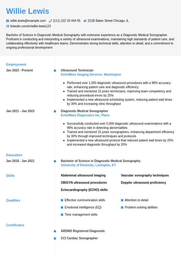 Ultrasound Tech Resume Example | Jobseeker